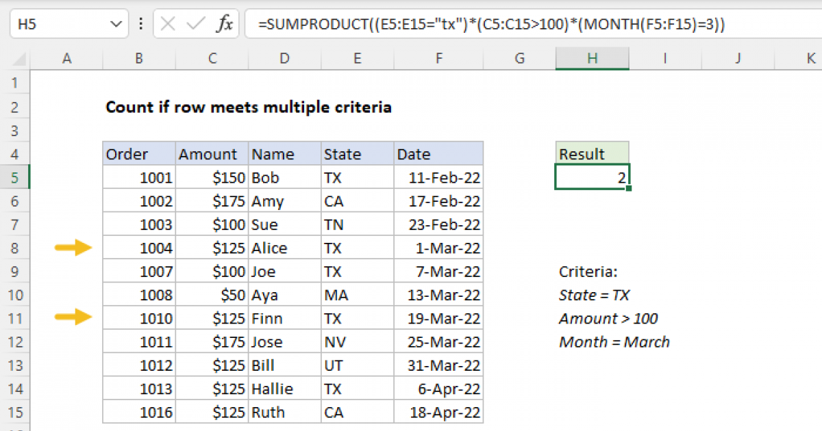 Count If Row Meets Multiple Criteria Excel Formula Exceljet